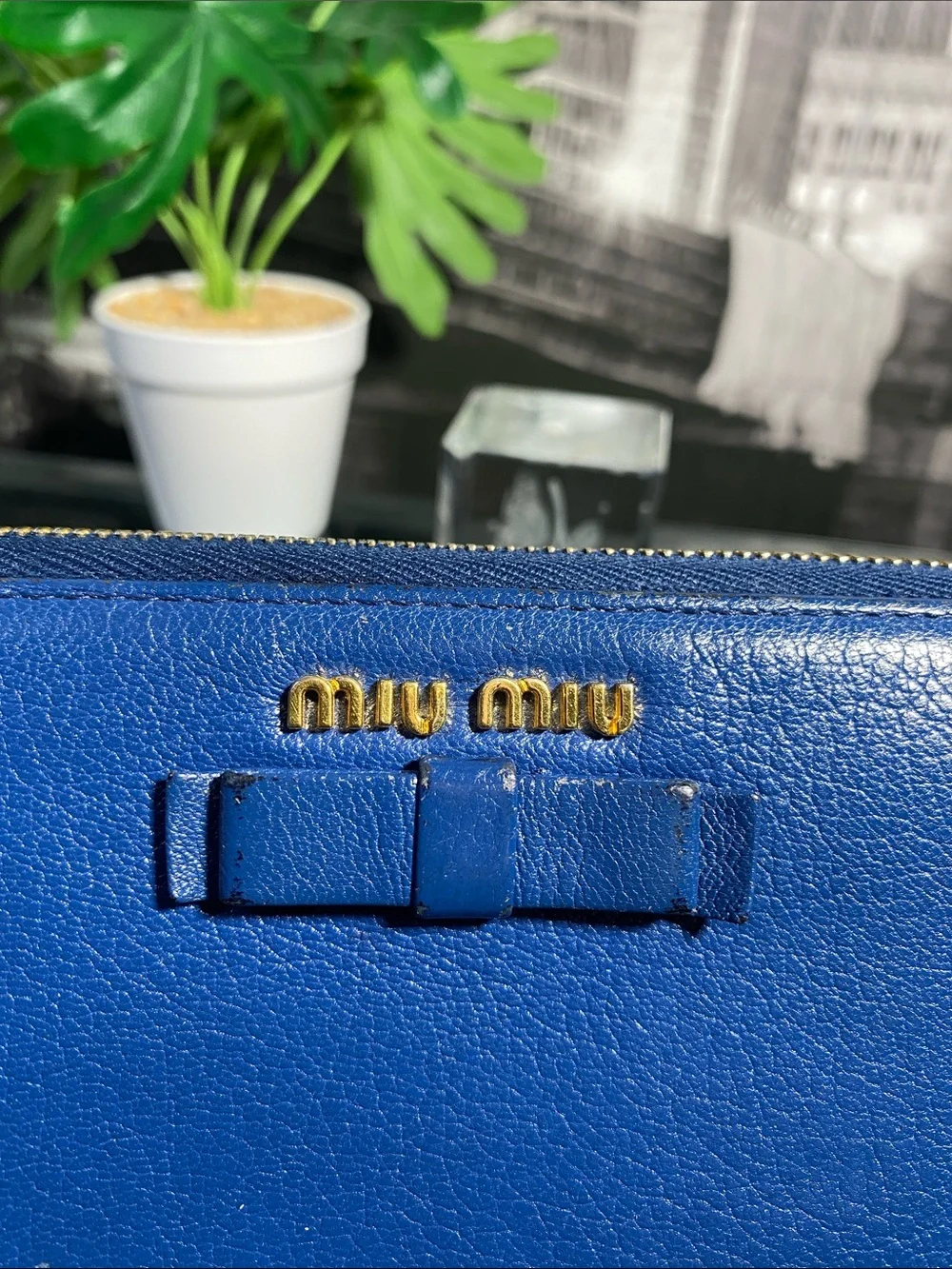 Miu Miu | Bags | Authentic Miu Miu Bow Blue Leather Long Wallet In Rich ...
